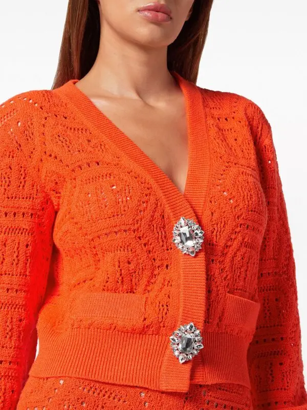 Philipp Plein Patterned Intarsia Knit Cardigan - Orange