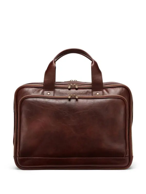 Brunello Cucinelli Logo-stamp Leather Briefcase - Brown
