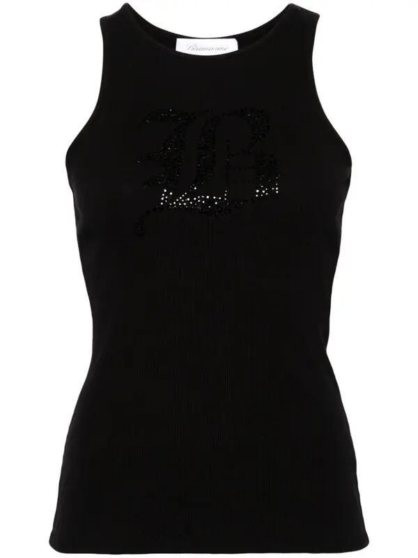 Blumarine Rhinestoned Ribbed-knit Tank Top