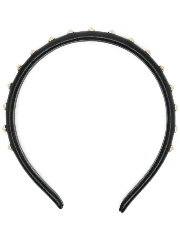 Valentino Garavani Rockstud Leather Headband In Black - 40% Off