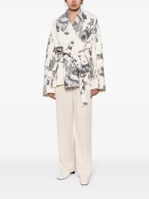 FORME D'EXPRESSION Floral-print Belted Coat