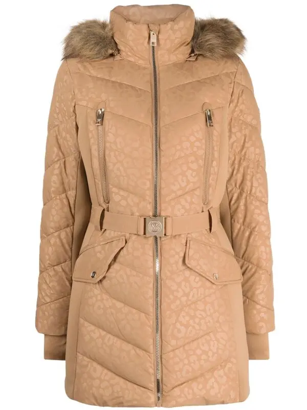 Michael Kors Leopard-print Padded Parka Coat - Brown