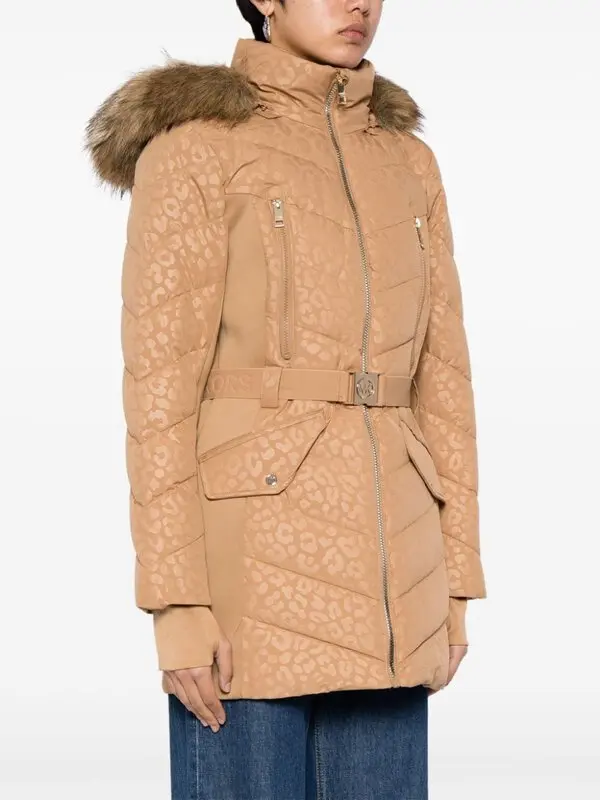 Michael Kors Leopard-print Padded Parka Coat - Brown
