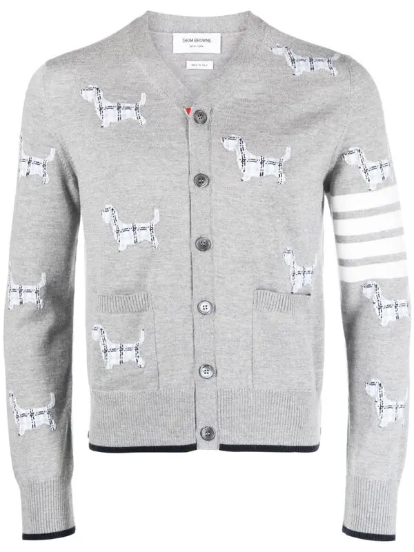 Thom Browne Hector-motif 4-bar Cardigan - Grey