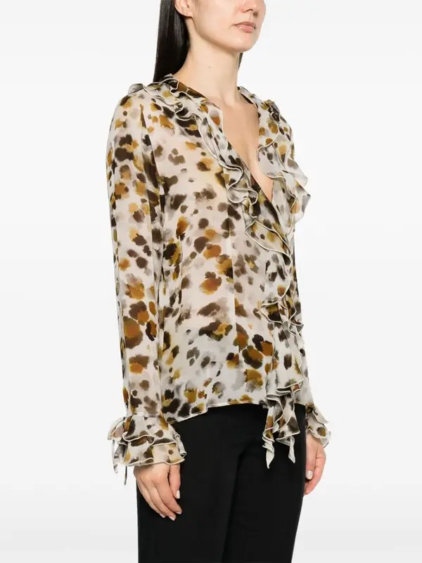 MSGM Abstract-print Chiffon Blouse - Neutrals