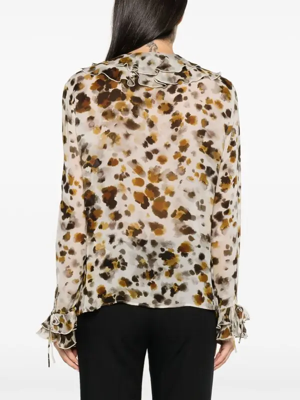 MSGM Abstract-print Chiffon Blouse - Neutrals