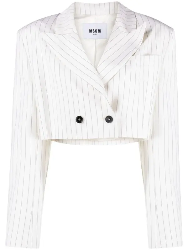 MSGM Pinstripe Cropped Blazer - White
