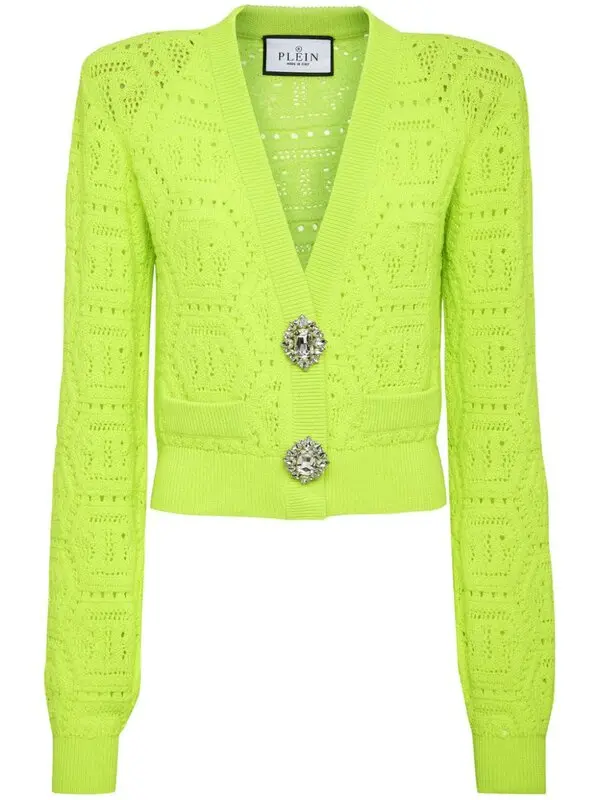 Philipp Plein Monogram-intarsia Cropped Cardigan - Yellow