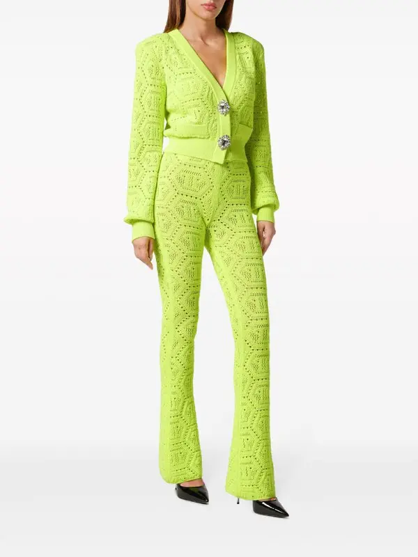 Philipp Plein Monogram-intarsia Cropped Cardigan - Yellow