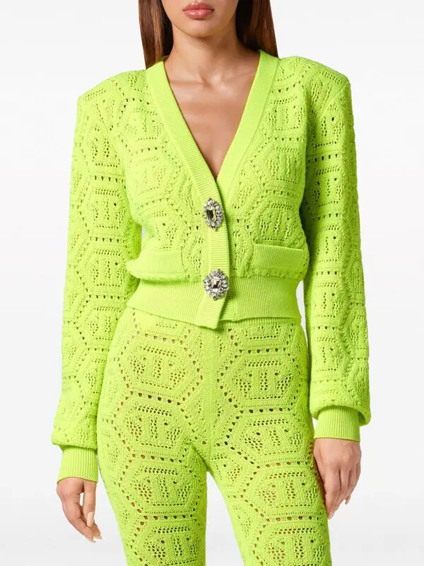 Philipp Plein Monogram-intarsia Cropped Cardigan - Yellow