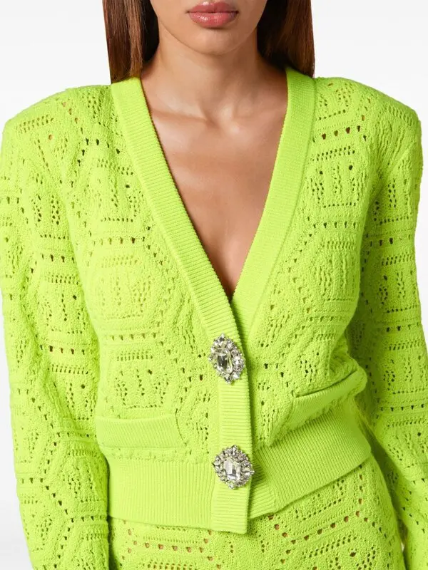 Philipp Plein Monogram-intarsia Cropped Cardigan - Yellow