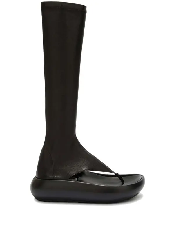 JIL SANDER Open-toe Leather Boots - Black