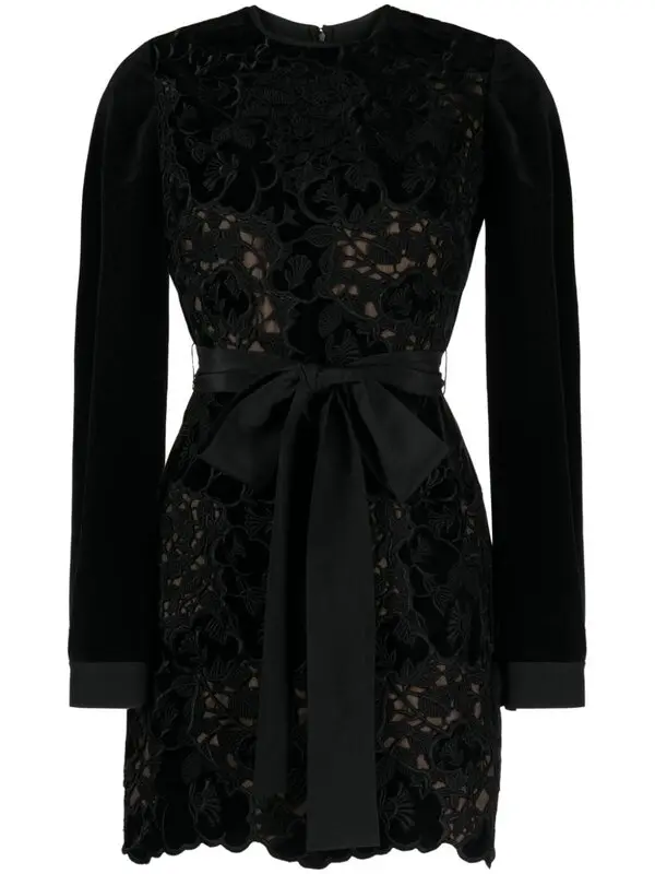 Elie Saab Floral-Lace Velvet Dress In Black - 49% Off | Editorialist