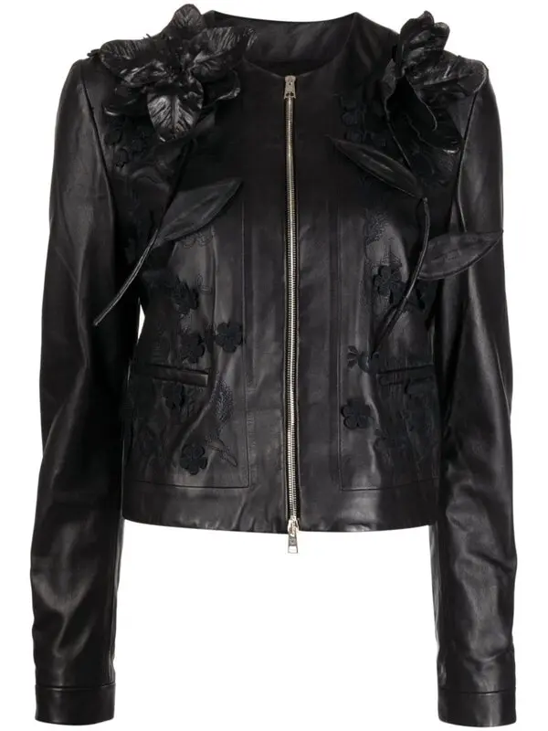 Elie Saab Floral-embroidered Leather Jacket