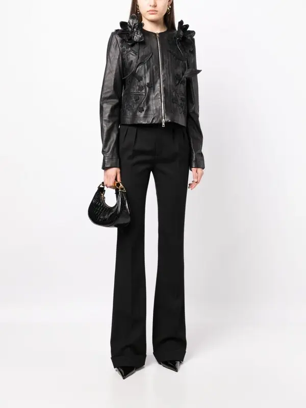 Elie Saab Floral-embroidered Leather Jacket