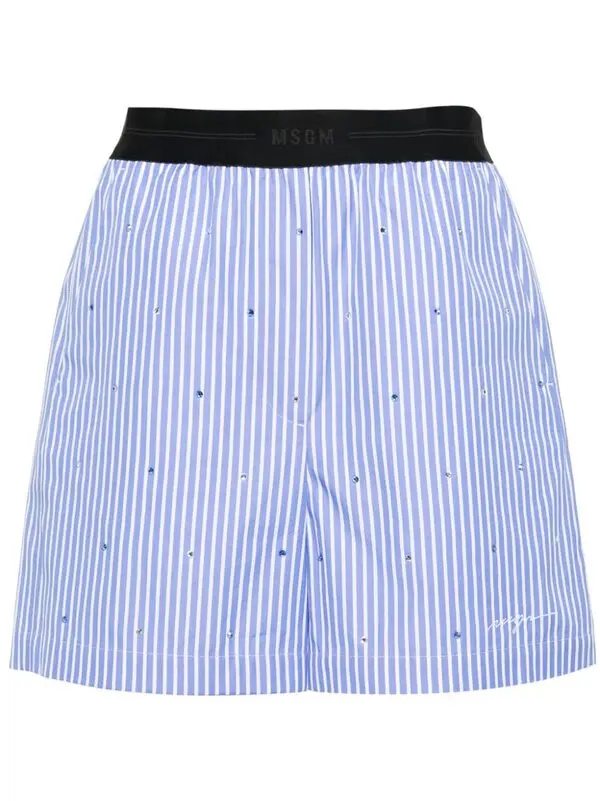MSGM Rhinestone-embellished Striped Shorts - Blue