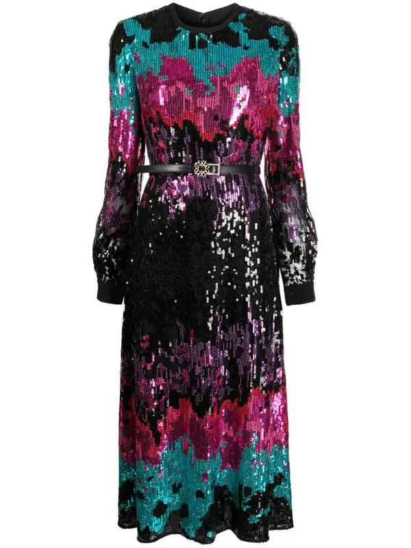 Elie Saab Sequinned Belted Midi Dress