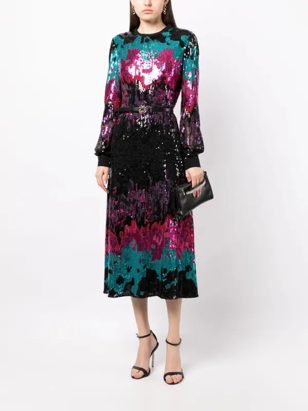 Elie Saab Sequinned Belted Midi Dress