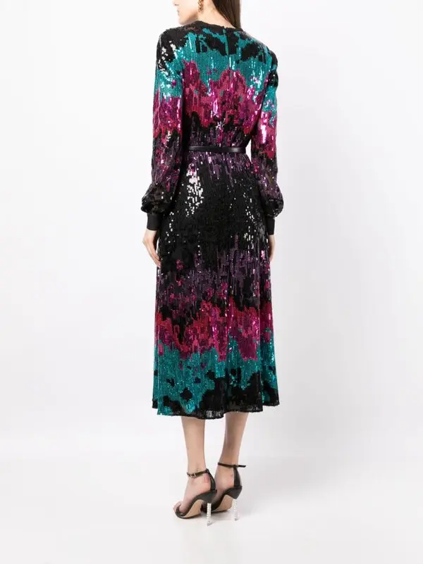 Elie Saab Sequinned Belted Midi Dress