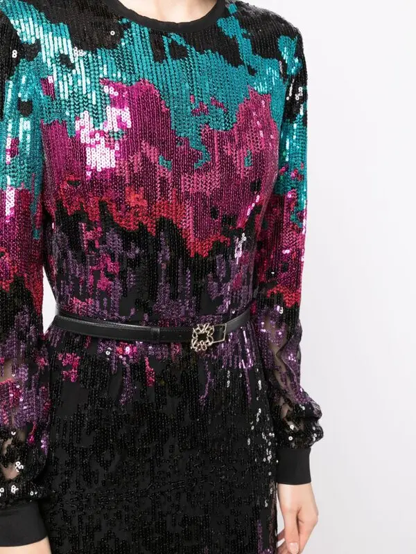 Elie Saab Sequinned Belted Midi Dress