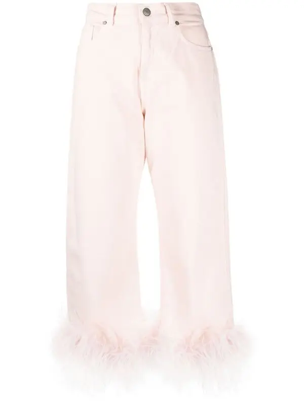 P.a.r.o.s.h Feather-trim Straight-leg Jeans - Pink
