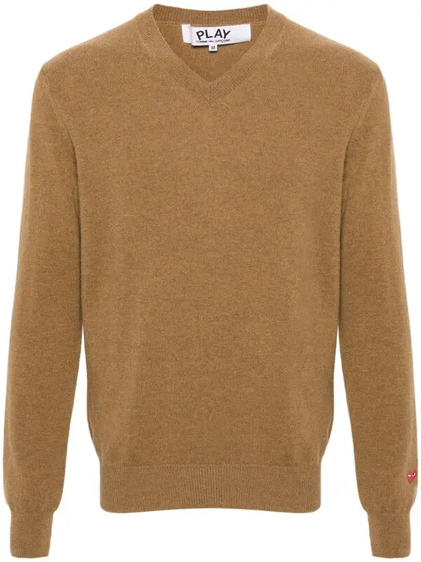 Play Comme Des Garcon Logo-appliqué Wool Jumper - Brown