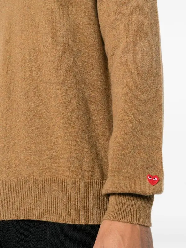 Play Comme Des Garcon Logo-appliqué Wool Jumper - Brown