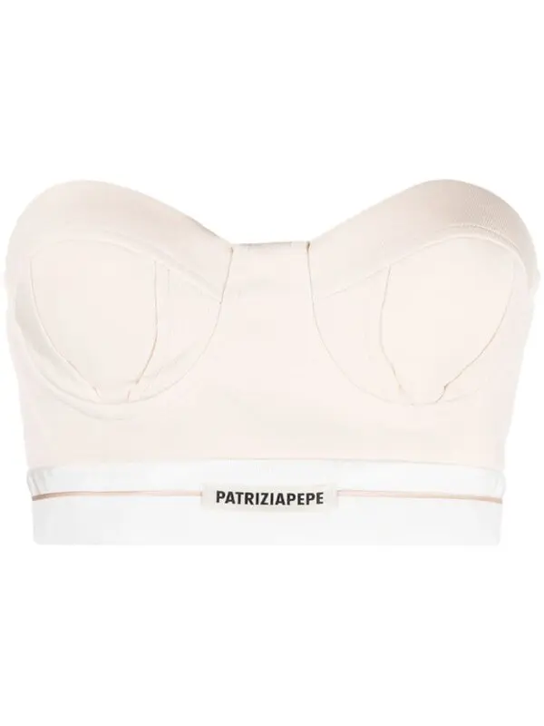 Patrizia Pepe Logo-patch Tailored Bustier Top - Neutrals