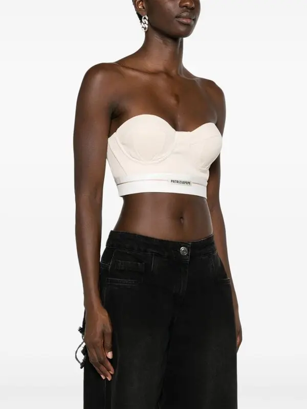 Patrizia Pepe Logo-patch Tailored Bustier Top - Neutrals