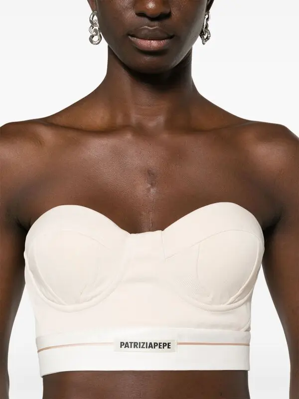 Patrizia Pepe Logo-patch Tailored Bustier Top - Neutrals