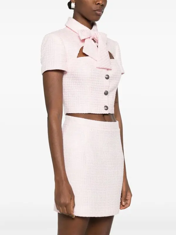 Alessandra Rich Cropped Tweed Jacket - Pink