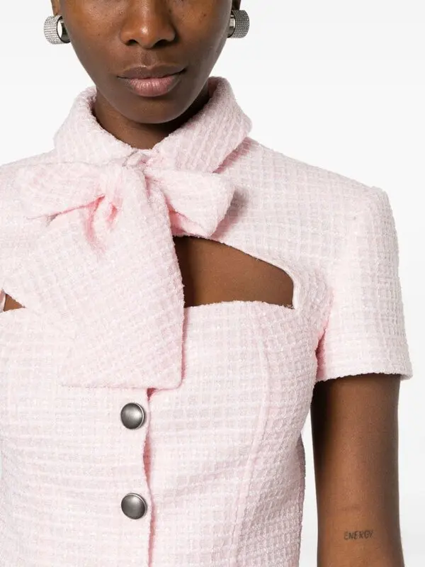 Alessandra Rich Cropped Tweed Jacket - Pink