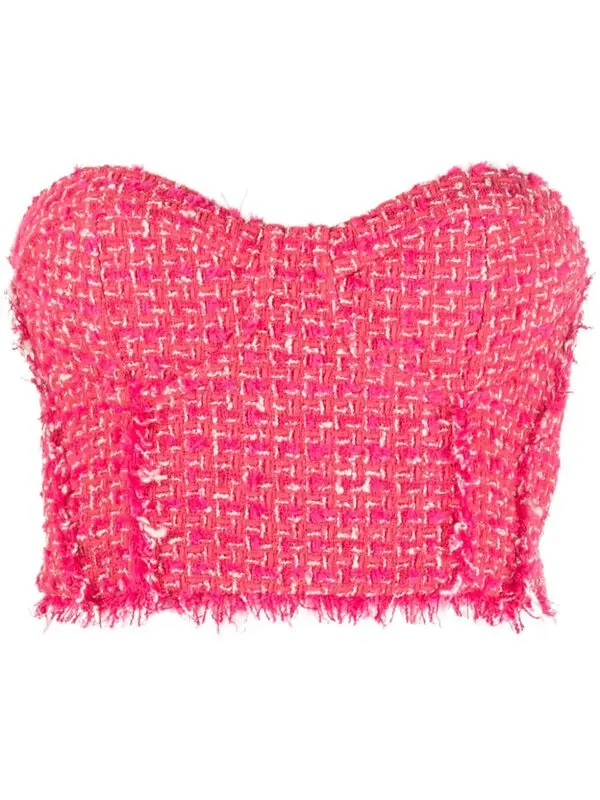Patrizia Pepe Frayed Tweed Bustier Top - Pink