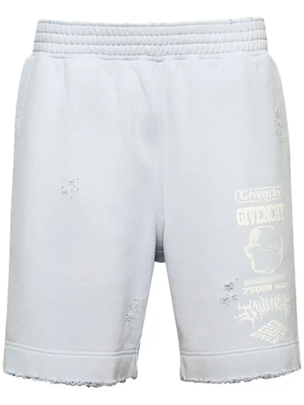 Givenchy Baby Cotton Track Shorts With Distressed Effect - Blue