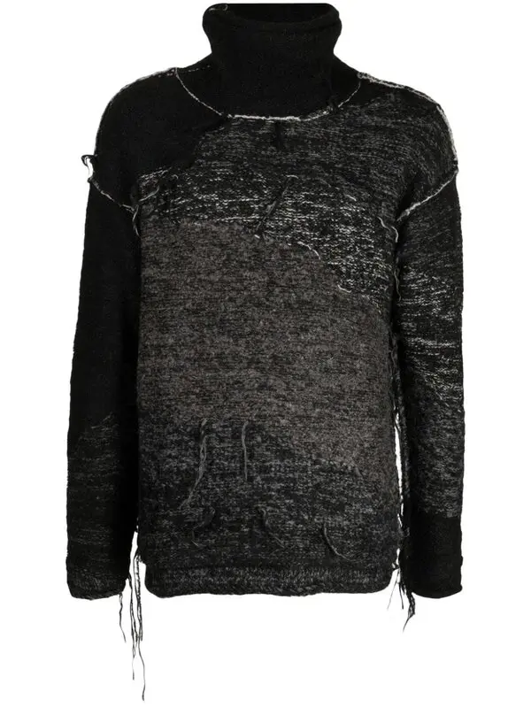 THE VIRIDI-ANNE High-neck Distressed Cardigan