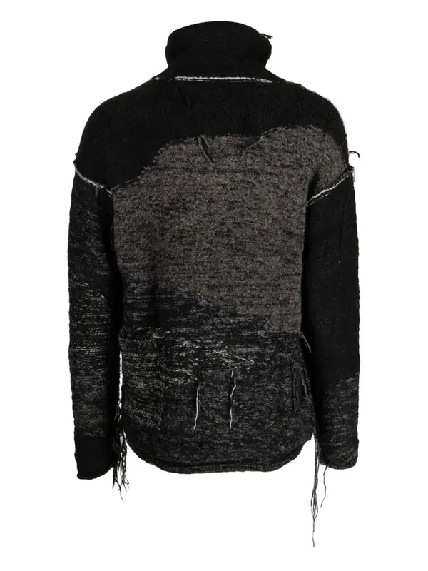 THE VIRIDI-ANNE High-neck Distressed Cardigan