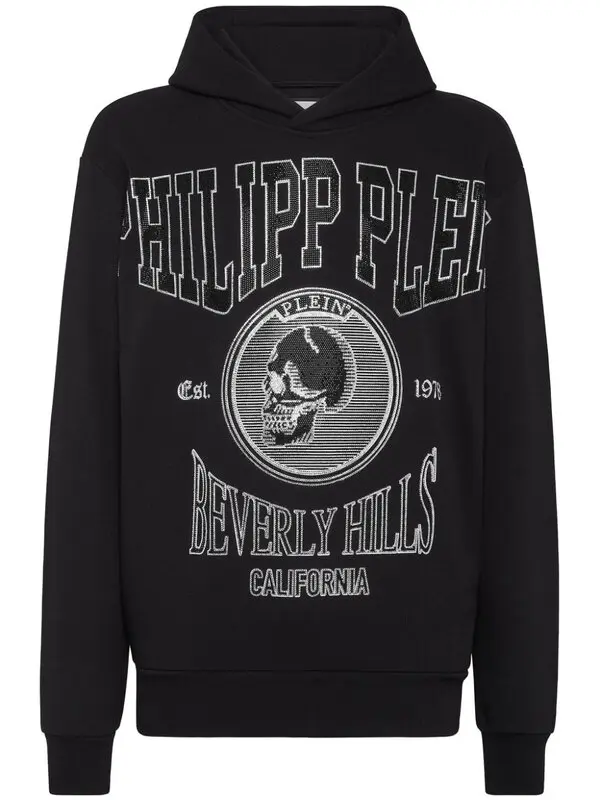 Philipp Plein Crystal-embellished Jersey Hoodie - Black