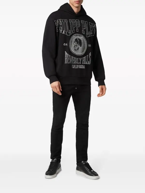 Philipp Plein Crystal-embellished Jersey Hoodie - Black