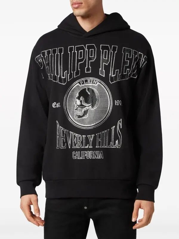 Philipp Plein Crystal-embellished Jersey Hoodie - Black