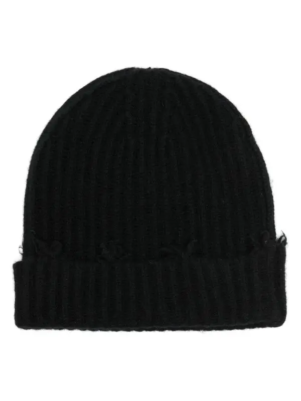 Isabel Benenato Distressed Ribbed-knit Beanie - Black