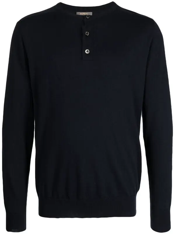 N.peal Henley Button-placket Jumper - Blue