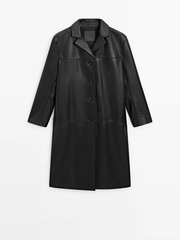 Massimo Dutti Long Nappa Leather Coat - Black | Editorialist