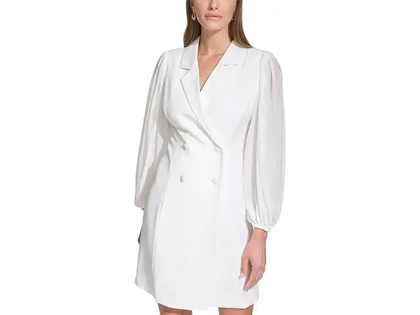 Vince Camuto Signature Stretch Crepe Tuxedo Dress With Chiffon Sleeves In  White - 65% Off | Editorialist