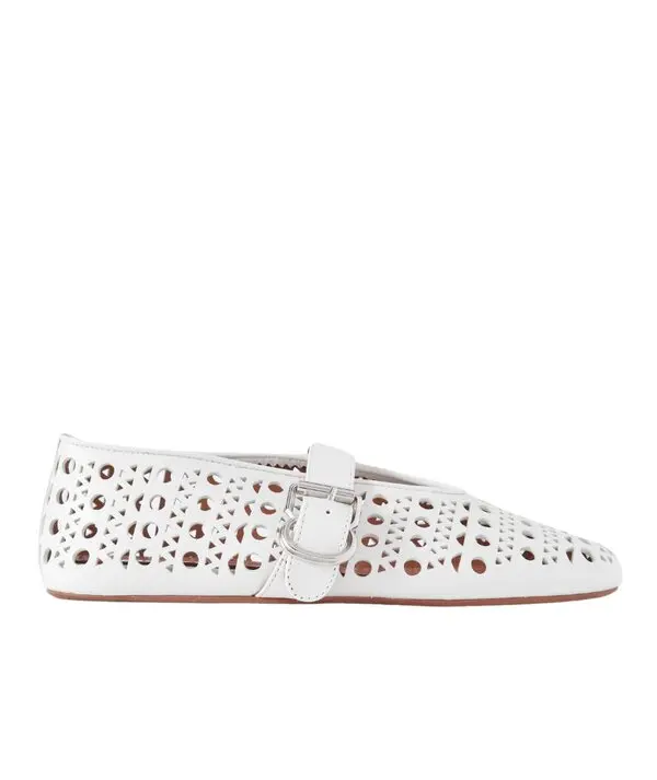 Alaïa Perforated Leather Ballerinas - White