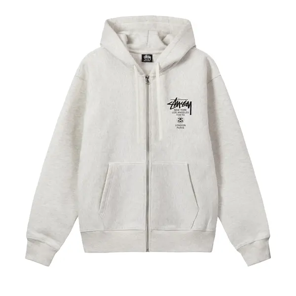 StüSsy World Tour Zip Hoodie - Grey | Editorialist