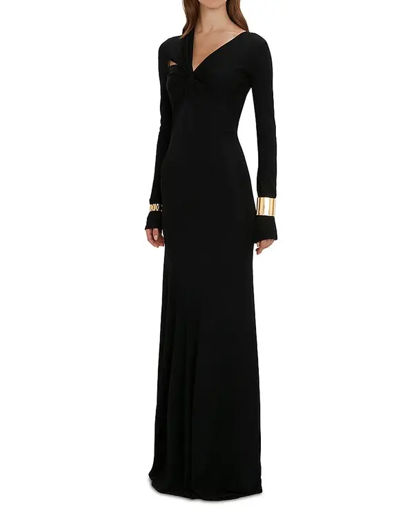 victoria beckham cut out detail dress Cold-shoulder cutout crepe midi dress - black
