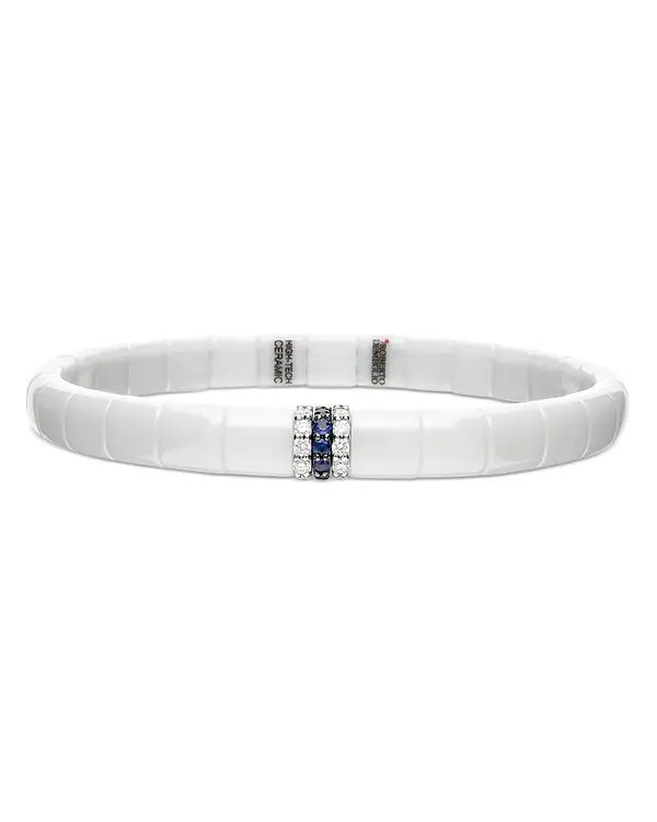 DEMEGLIO Roberto 18k White Gold, White Ceramic, Sapphire & Diamond Bracelet - Blue/white