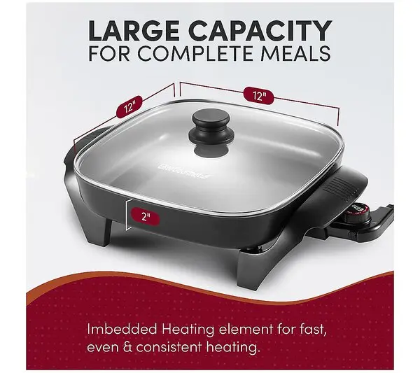 ELITE Gourmet 12' X 12' Electric Skillet With G Lass Lid