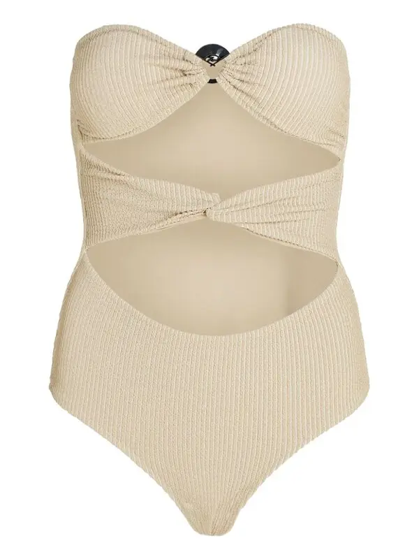 Karl Lagerfeld Fan Charm Strapless Lurex Swimsuit - Neutrals
