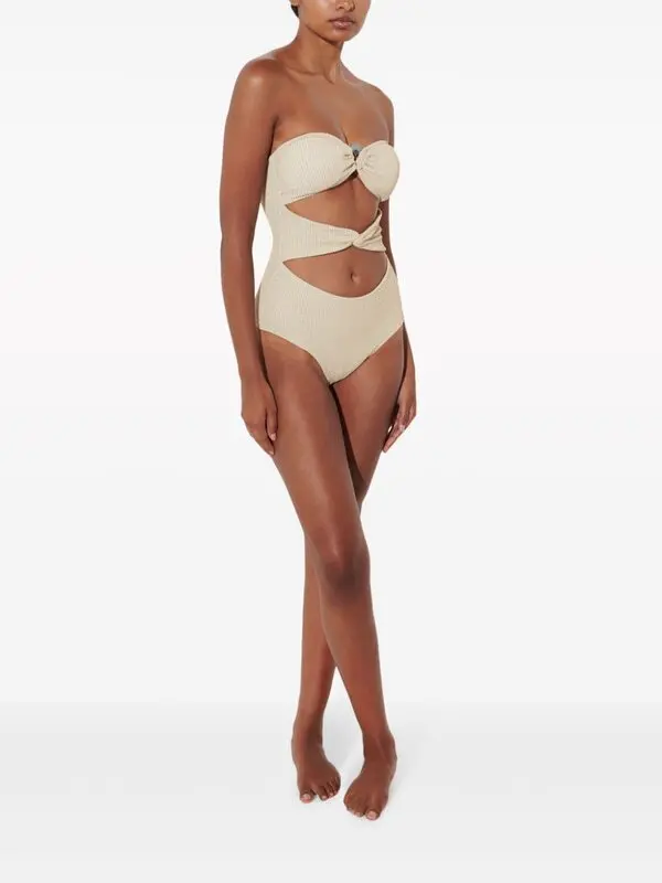 Karl Lagerfeld Fan Charm Strapless Lurex Swimsuit